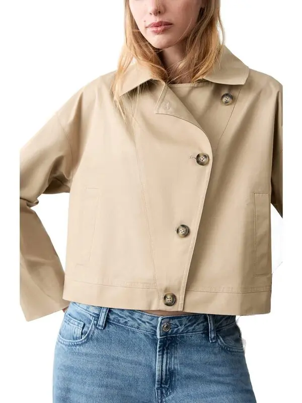Mango Asymmetric Crop Trench Coat - Beige