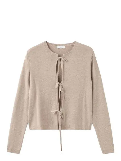 Mango Bow Front Cardigan - Sand