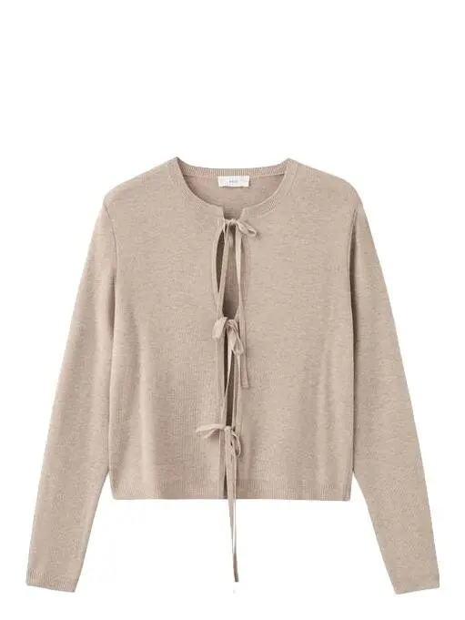 Mango Bow Front Cardigan - Sand