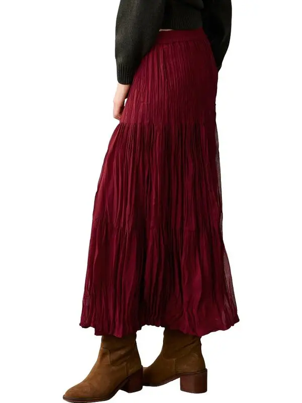 Mango Tiered Maxi Skirt - Red