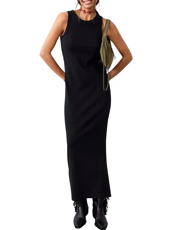 Mango Rib Knit Tank Maxi Dress - Black
