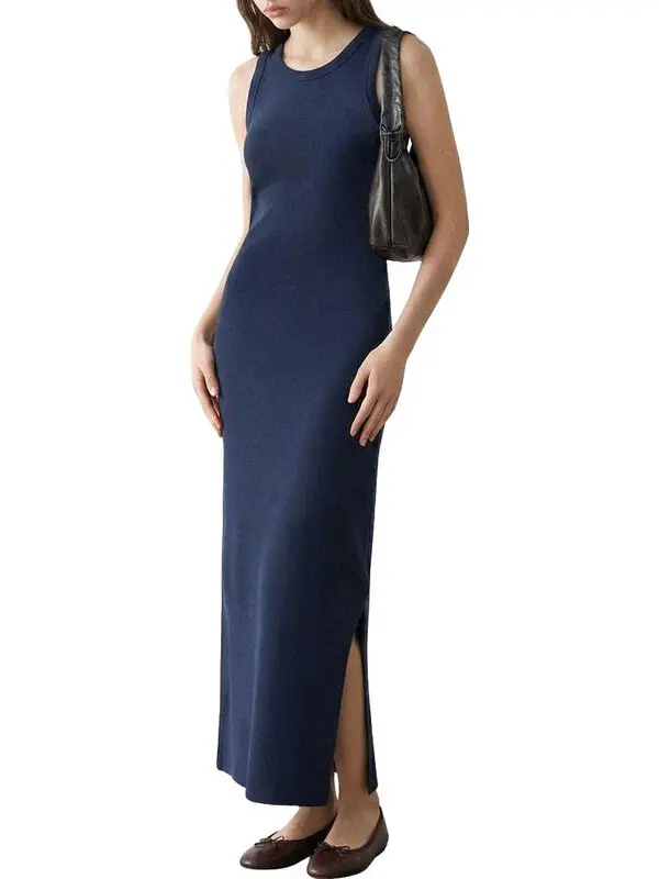 Mango Rib Knit Tank Maxi Dress - Navy