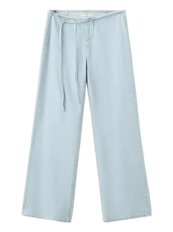 Mango Drawstring Wide Leg Jeans - Bleach Blue