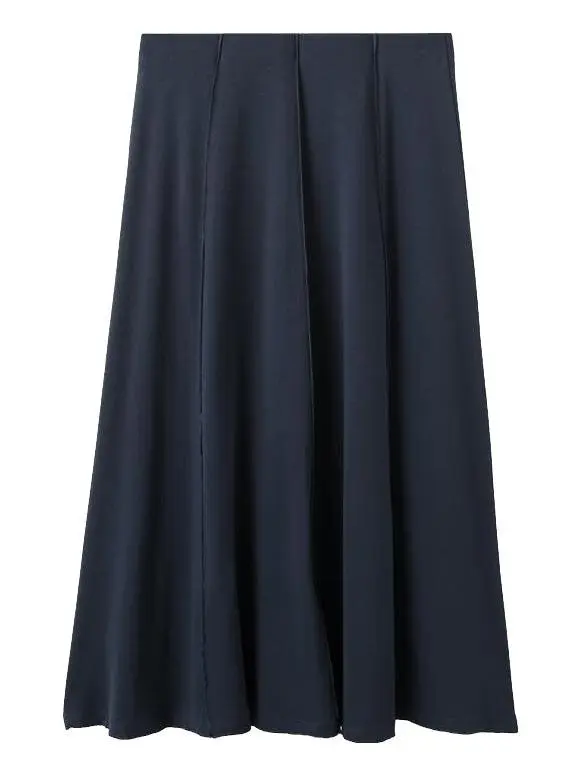 Mango Seamed Cotton Skirt - Navy