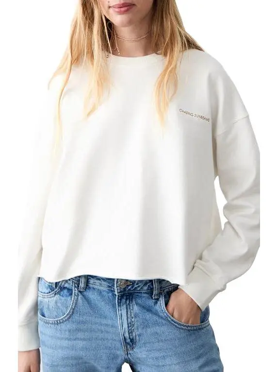 Mango Raw Hem Cotton Graphic Sweatshirt - Off White