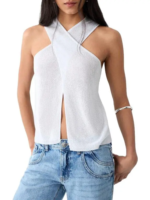 Mango Metallic Knit Sleeveless Top - Silver
