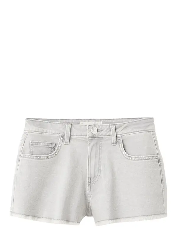 Mango Rhinestone Embellished Denim Shorts - Denim Grey