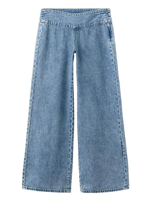 Mango Low Rise Wide Leg Jeans - Medium Blue