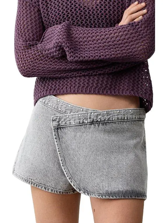 Mango Asymmetric Denim Wrap Skort - Denim Grey