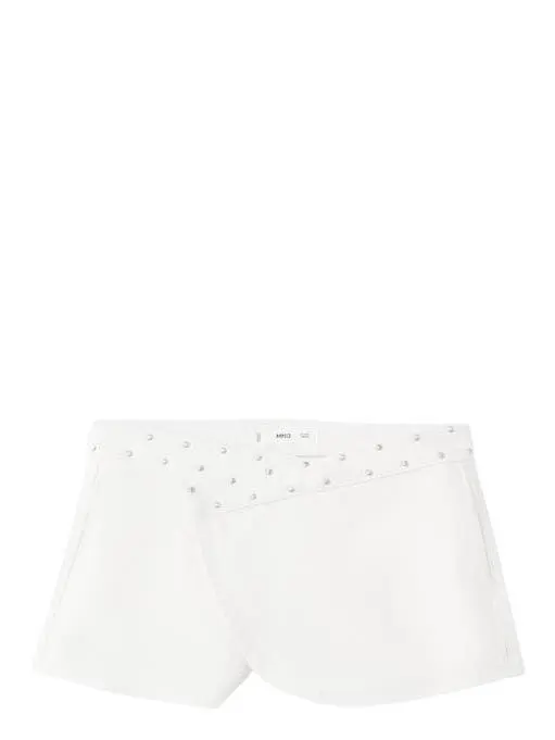 Mango Asymmetric Denim Wrap Skort - Off White