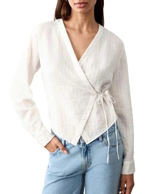 Mango Long Sleeve Wrap Front Top - Off White