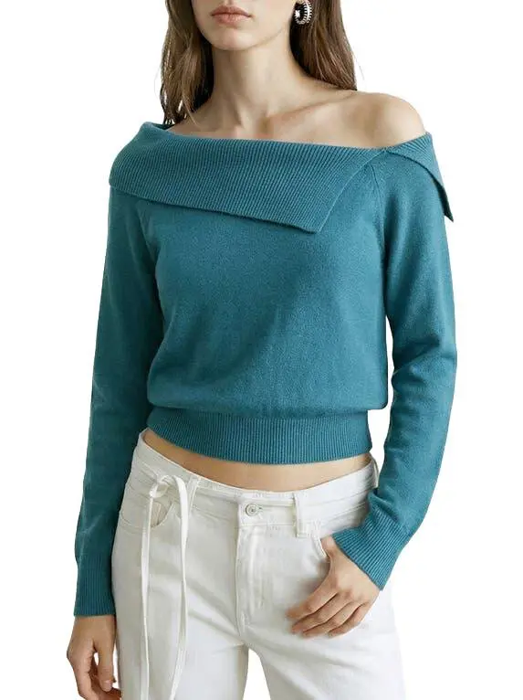 Mango Asymmetric Neck Sweater - Petrol Blue