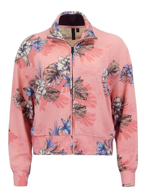 LORDS OF HARLECH Floral Cropped Zip Jacket - Exotic Floral Coral