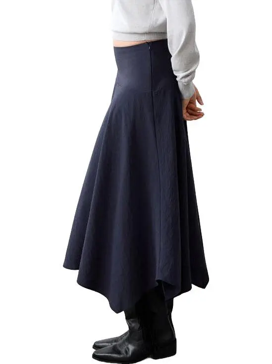 Mango Handkerchief Hem Midi Skirt - Navy