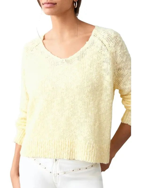 Mango Fine Knit V-neck Sweater - Yellow