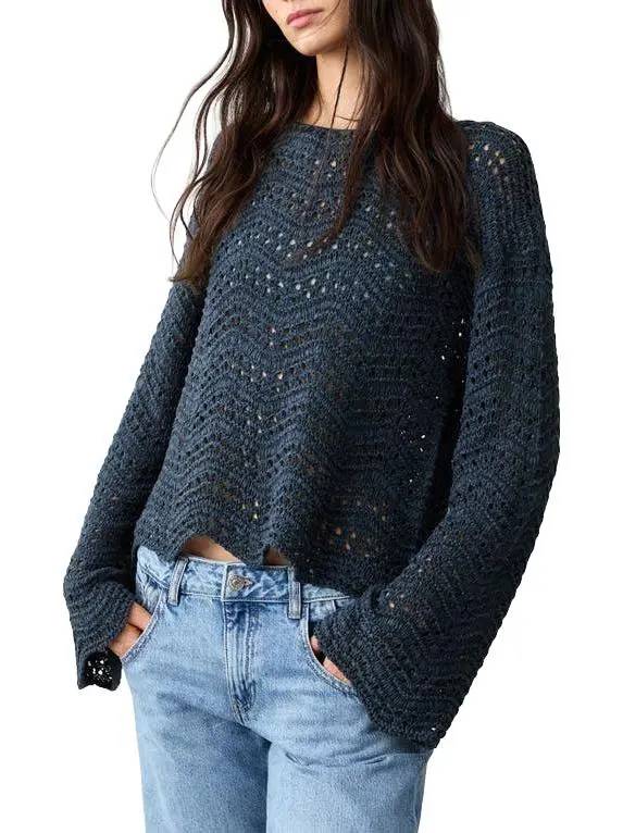 Mango Scallop Hem Openwork Crop Sweater - Navy