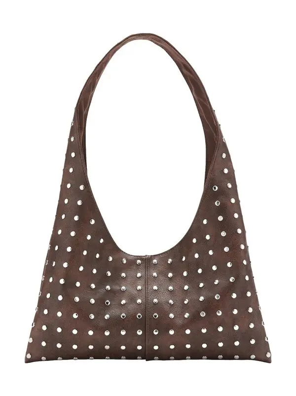 Mango Studded Faux Leather Shoulder Bag - Chocolate