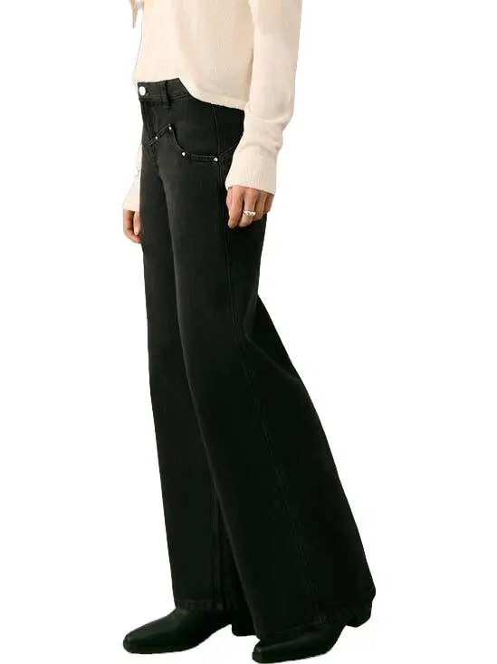 Mango Studded Low Rise Wide Leg Jeans - Black Denim
