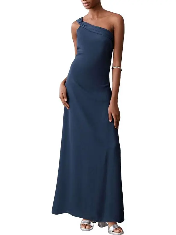 Mango One-shoulder Midi Dress - Dark Navy