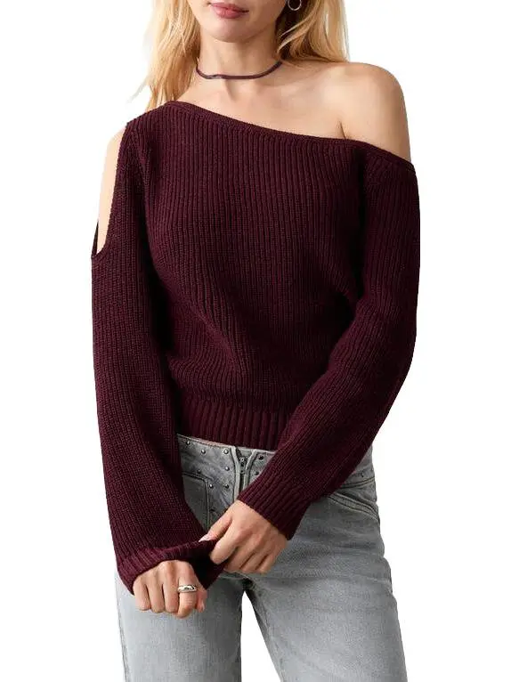 Mango Cutout Off-the-shoulder Sweater - Maroon