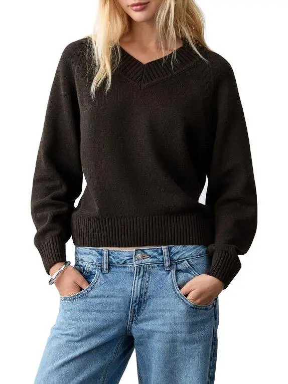 Mango V-neck Knit Sweater - Brown