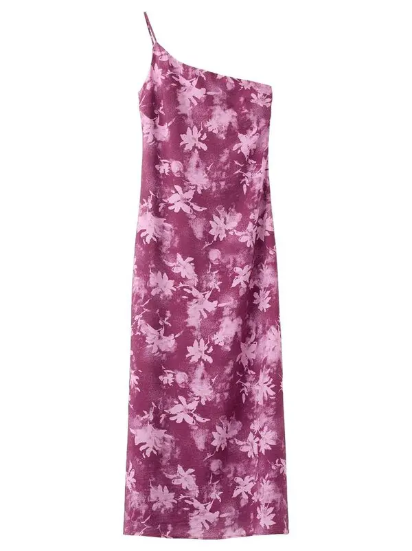 Mango Floral One-shoulder Column Gown - Pink