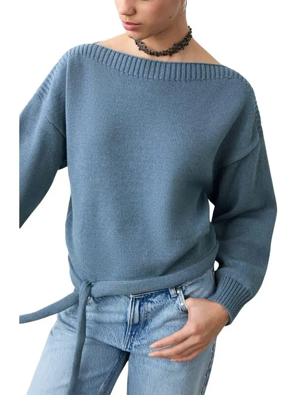 Mango Boat Neck Cotton-blend Sweater - Blue