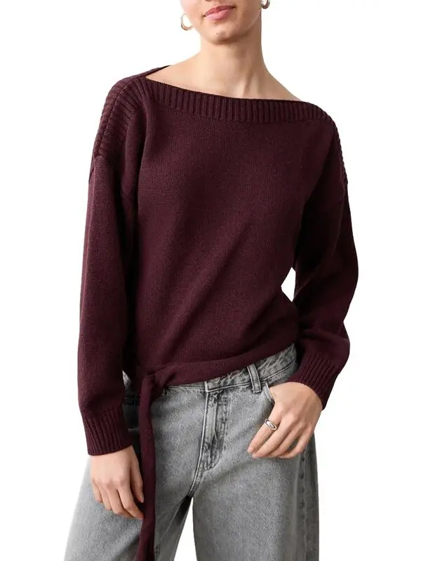 Mango Boat Neck Cotton-blend Sweater - Maroon