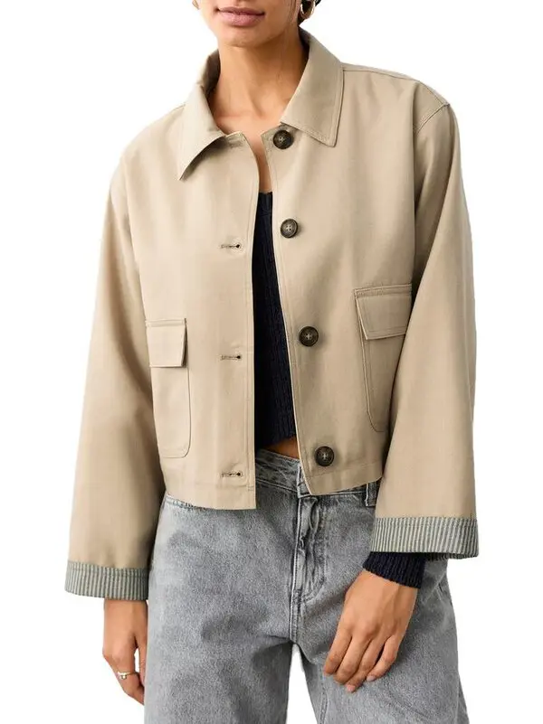 Mango Classic Cropped Trench Jacket - Beige