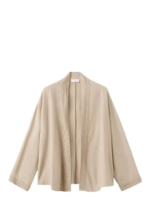 Mango Open Jacket With Bead Detail - Sand