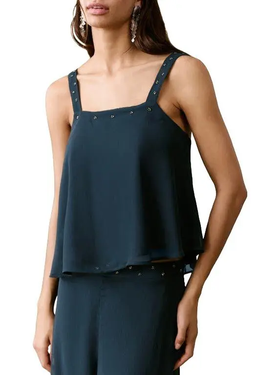 Mango Embellished Square Neck Camisole - Navy