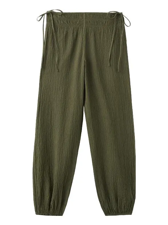 Mango Texture Side Tie Balloon Pants - Khaki Green