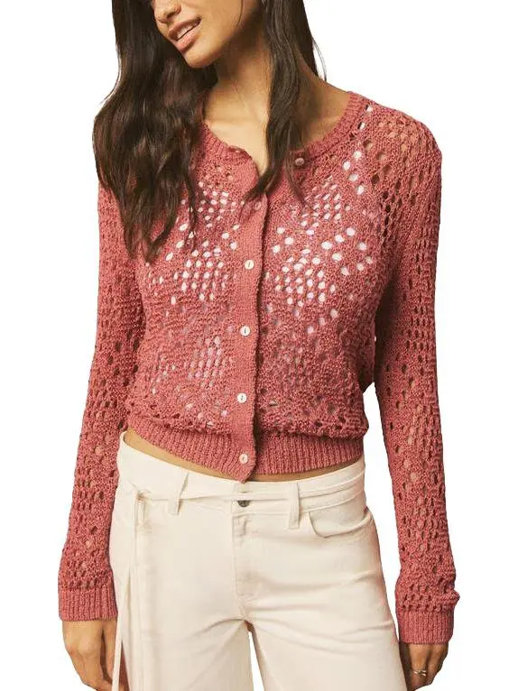 Mango Open Stitch Cardigan - Salmon