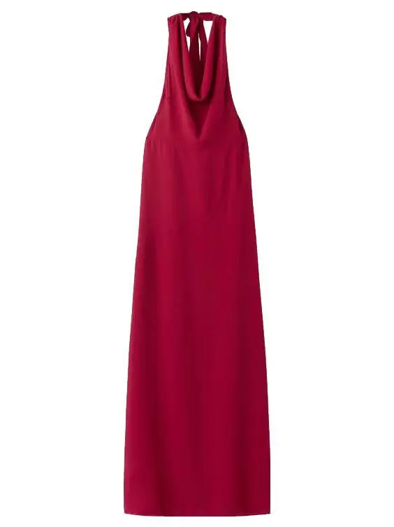 Mango Halter Gown With Open Back - Red