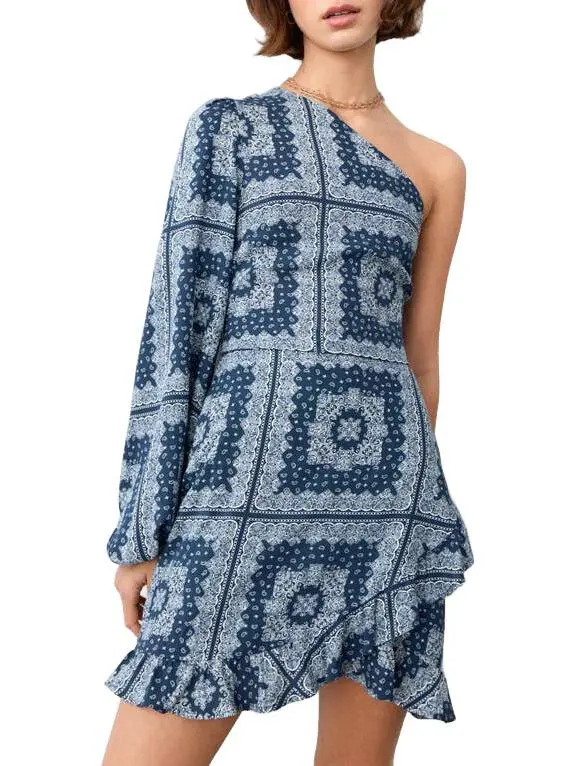 Mango Bandanna Print One-shoulder Minidress - Navy
