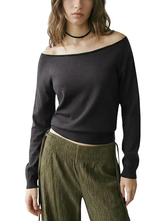 Mango Off-the-shoulder Sweater - Charcoal