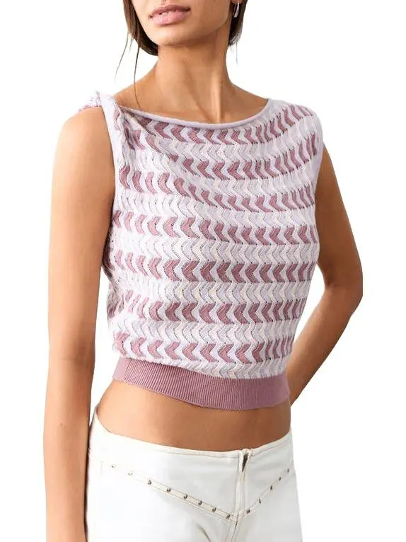 Mango Pointelle Stripe Crop Top - Pink