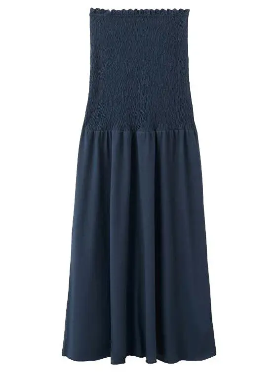 Mango Smocked Strapless Maxi Dress - Navy