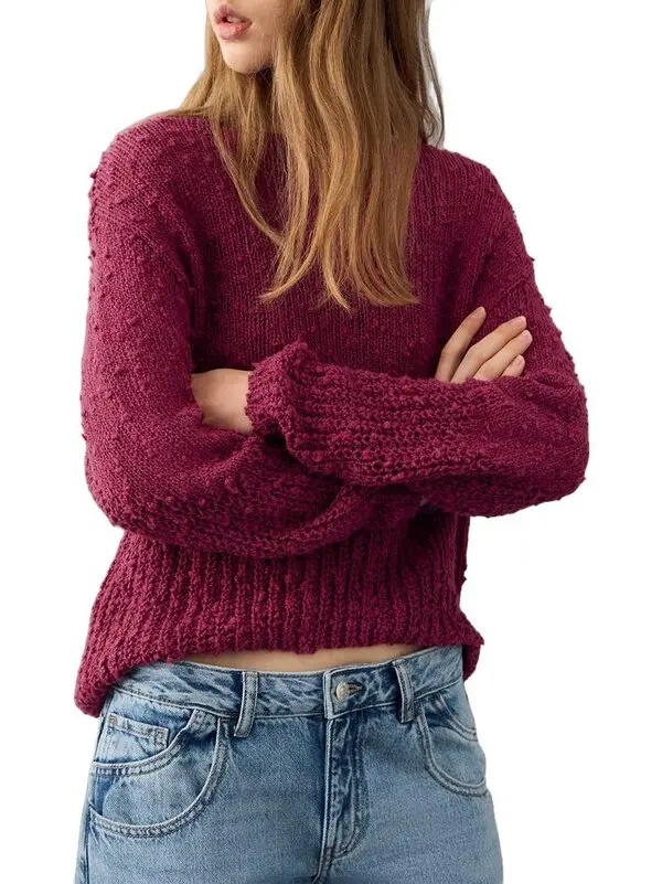 Mango Cotton-blend Nubby Knit Sweater - Cherry