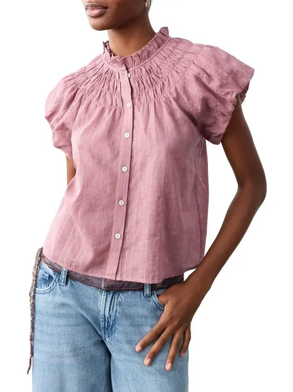 Mango Metallic Stripe Button-up Top - Pastel Pink