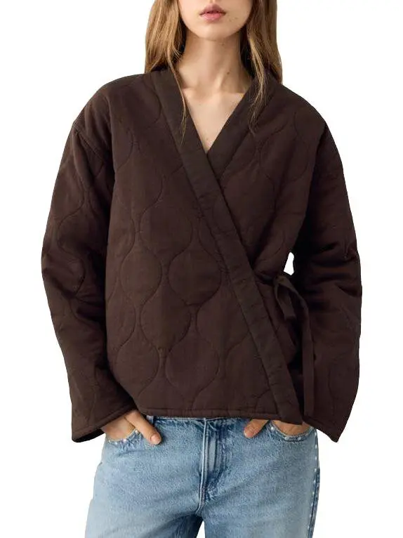 Mango Quilted Wrap Jacket - Brown