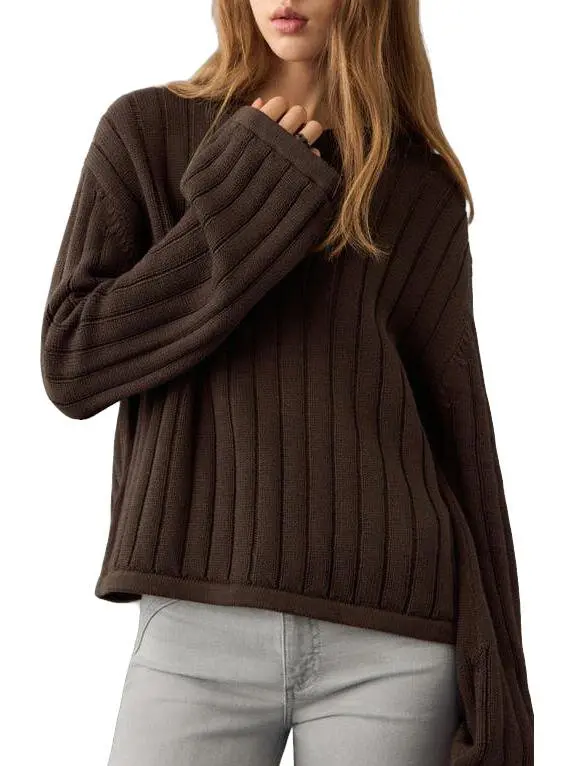 Mango Ribbed Cotton Tie-back Sweater - Brown
