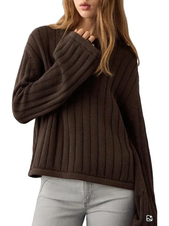 Mango Ribbed Cotton Tie-back Sweater - Brown