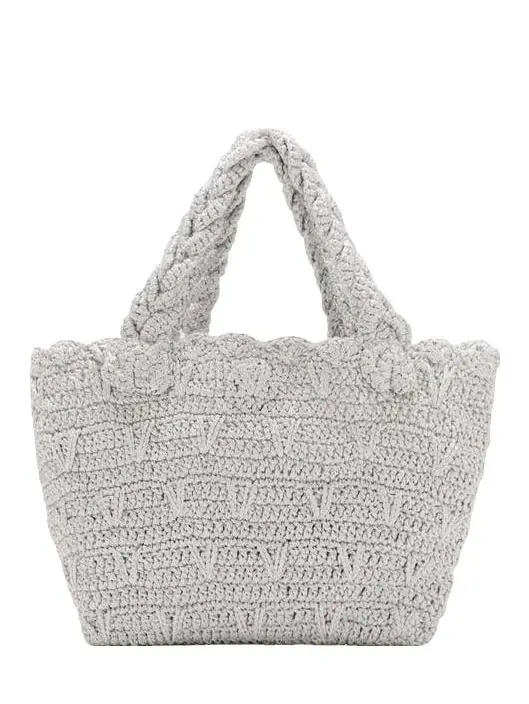 Mango Texture Metallic Mini Tote Bag - Silver