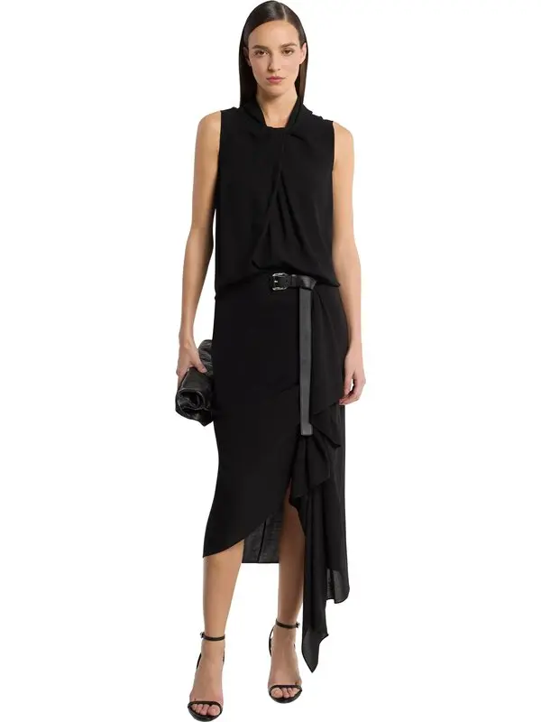 Michael Kors Wool Crepe Cascade Skirt - Black