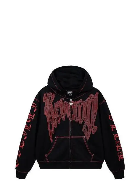 REVENGE Chicago Bulls Contrast Stitch Zip Hoodie - Black/red