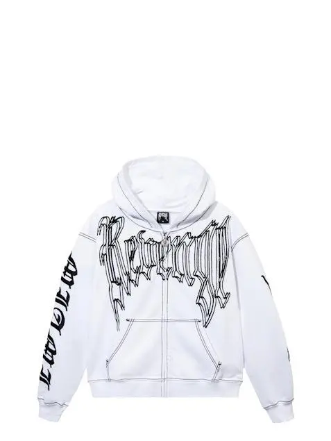 REVENGE Contrast Stitch Zip Hoodie - White/black