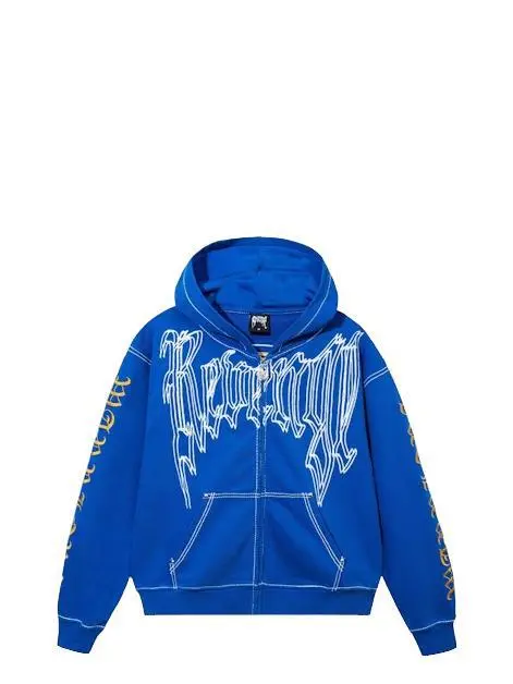 REVENGE Contrast Stitch Zip Hoodie - Blue/gold