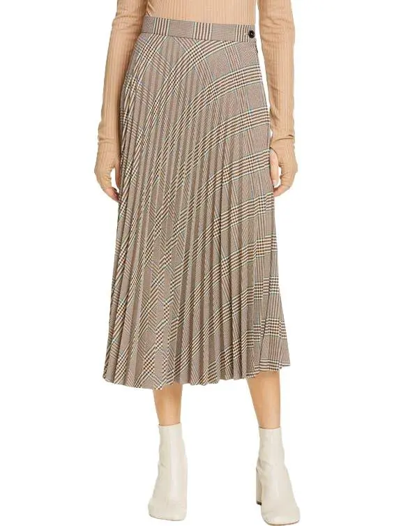 MAISON MARGIELA Plaid Pleated Midi Skirt - Check Beige