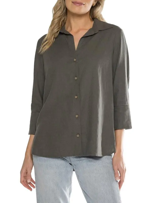 Matty M. Chrystie Linen Blend Button-up Shirt - Dark Olive